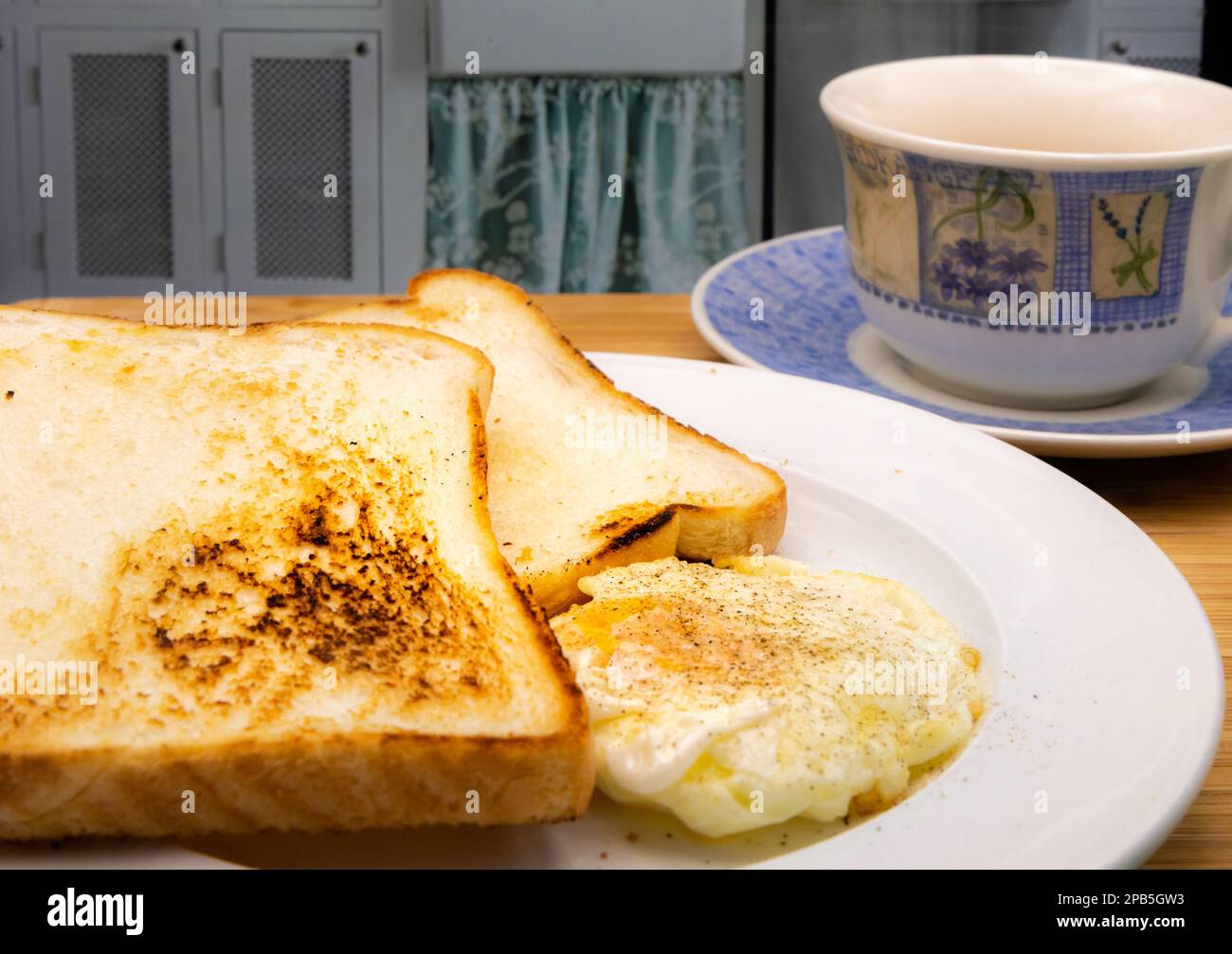 English Breakfast - Tea with Egg and Toast , Honey / Jam Stock Photo ...