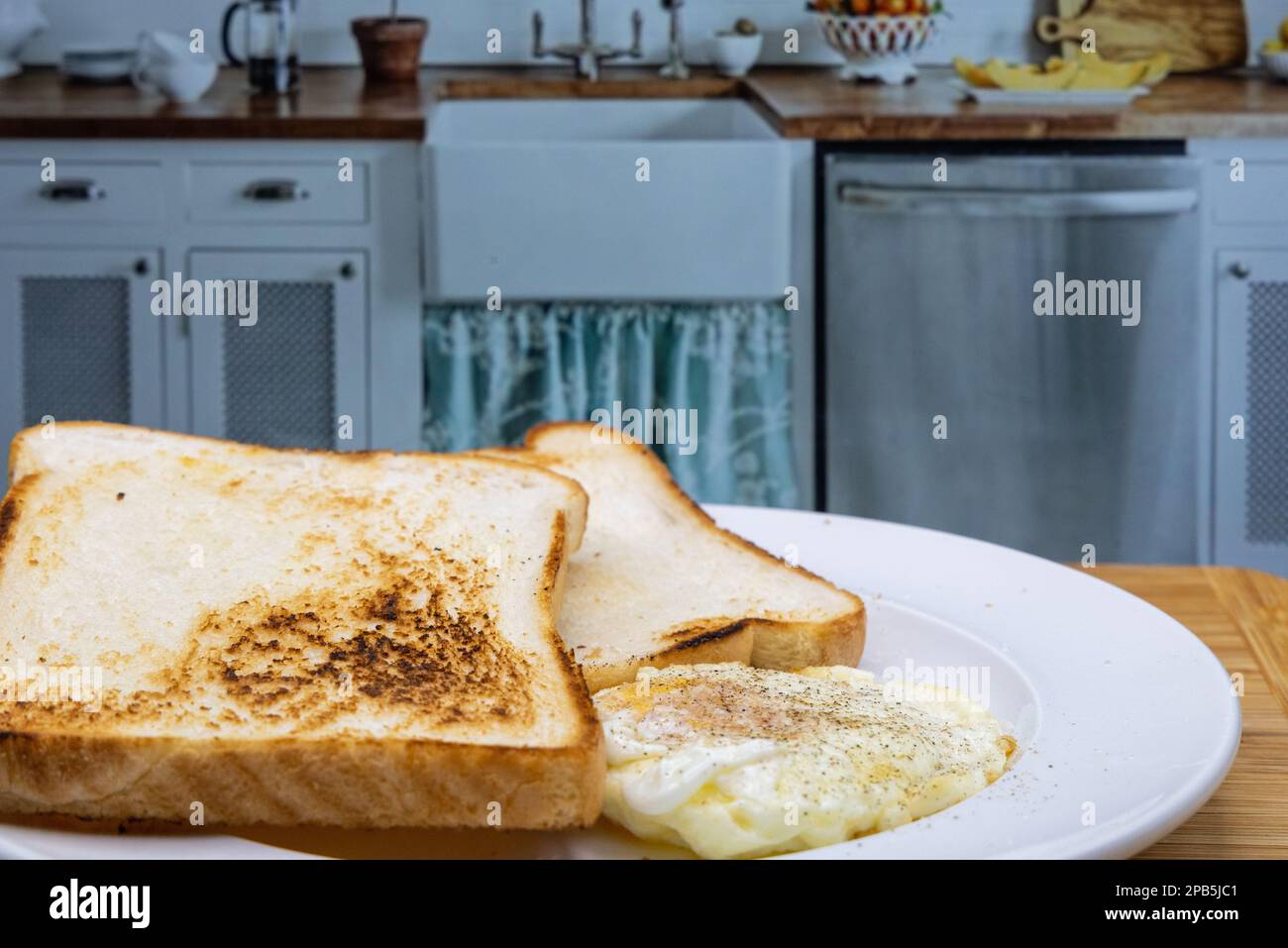 English Breakfast - Tea with Egg and Toast , Honey / Jam Stock Photo ...