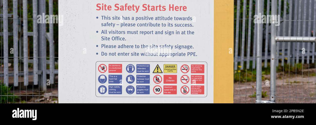 Construction site health and safety message rules sign board signage on ...