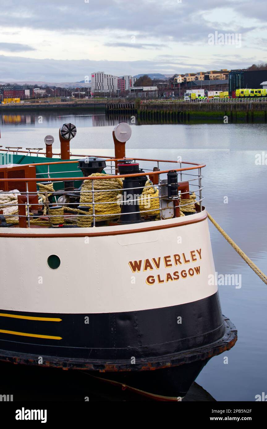 The Waverley paddle steamboat moored on the River Clyde by the Science ...