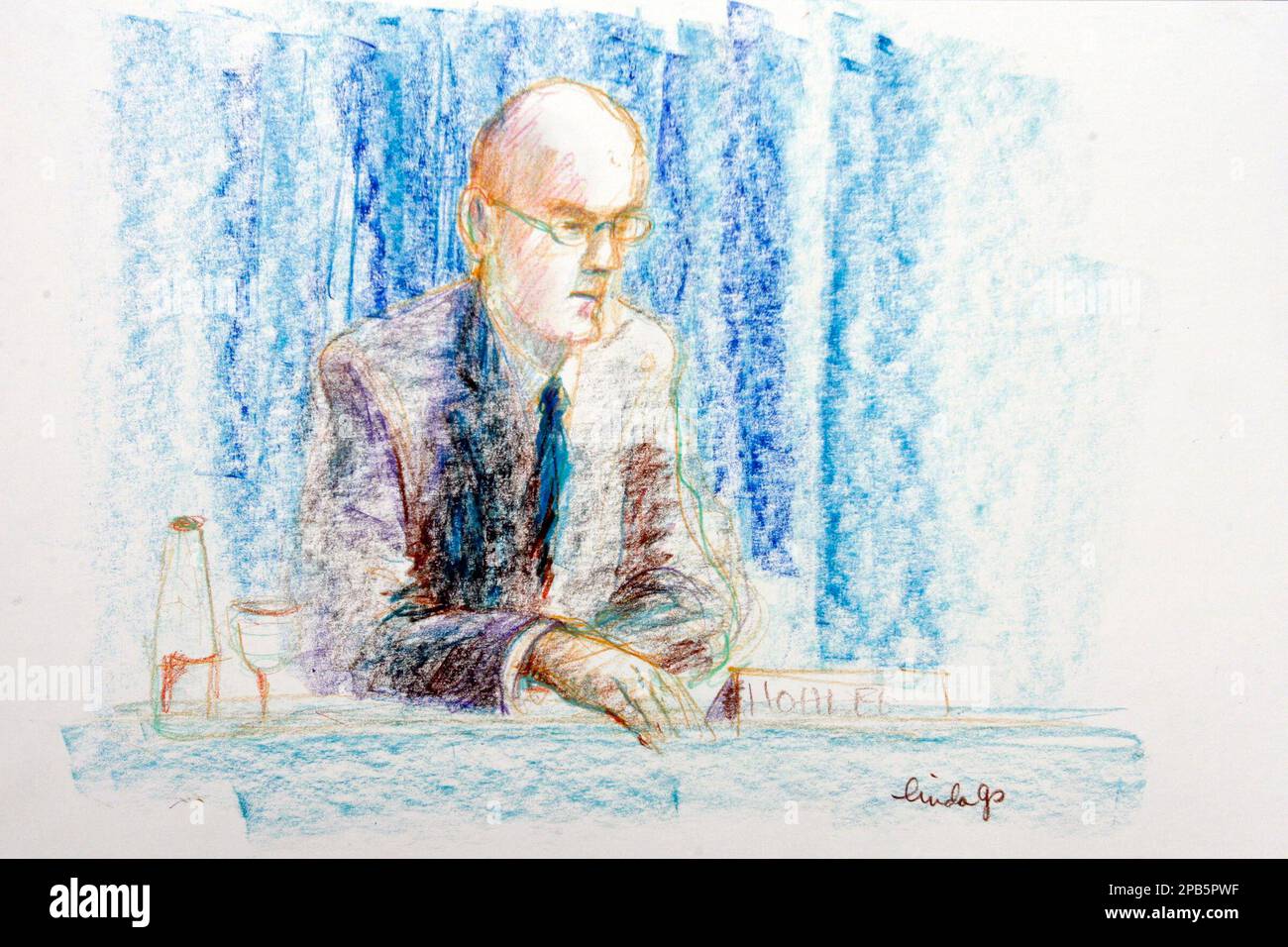 A courtroom drawing by Linda Graedel shows presiding judge Rainer ...