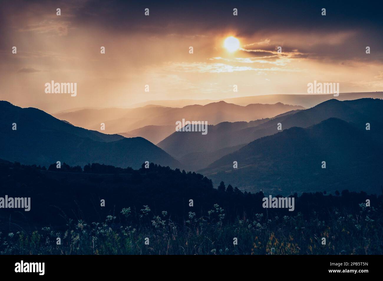 banner of mountain peaks in beautiful sunset light Stock Photo - Alamy