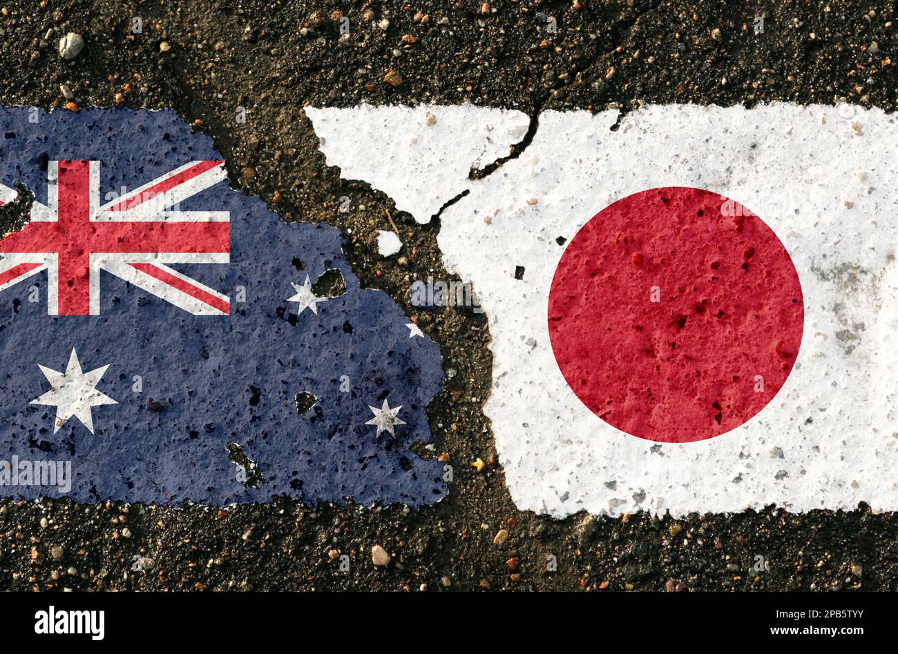 On the pavement there are images of the flags of Australia and Japan ...