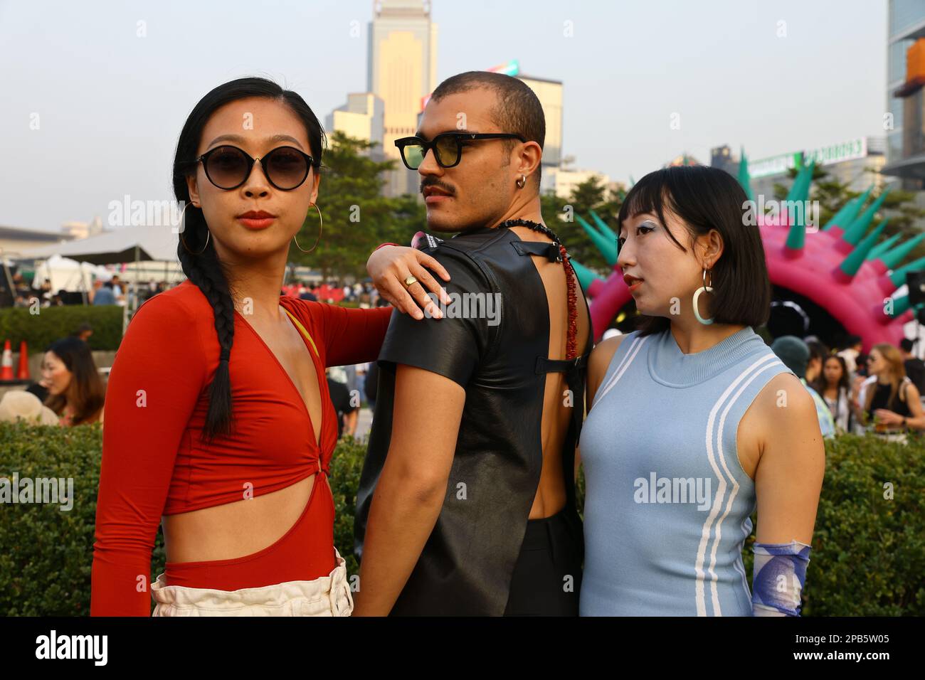 ( L to R) Tina Wang, Victor Miller and Shirley; Clockenflap street ...