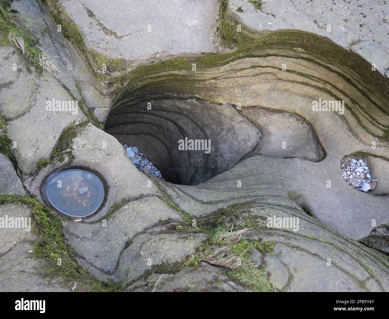 Hole eroded in rock by river water Stock Photo - Alamy