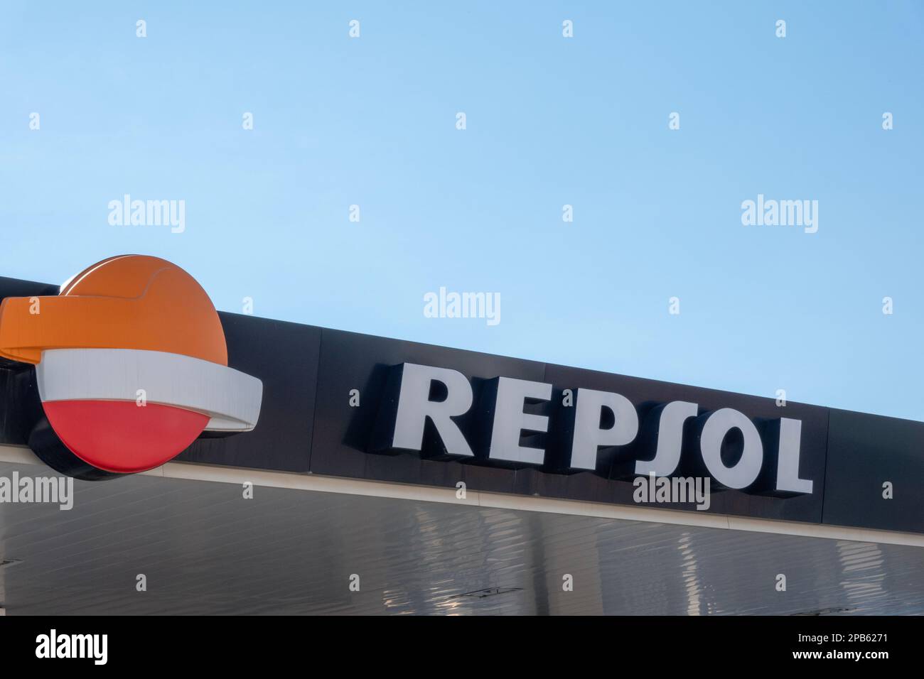 Finestrat, Spain - March 2, 2023: Repsol logo sign on gas station ...