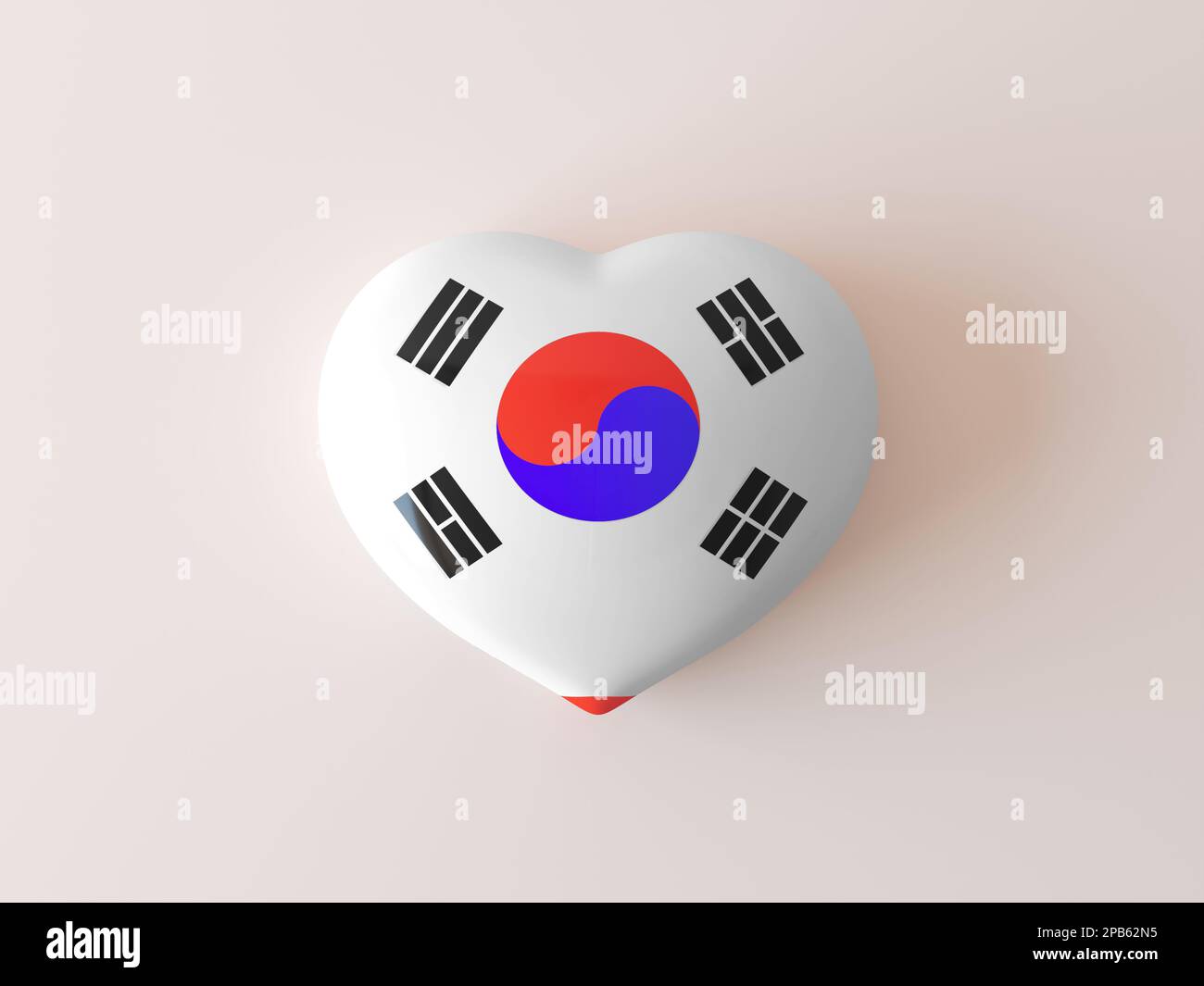 Heart symbol with south korea flag. Isolated on pastel background. 3d ...