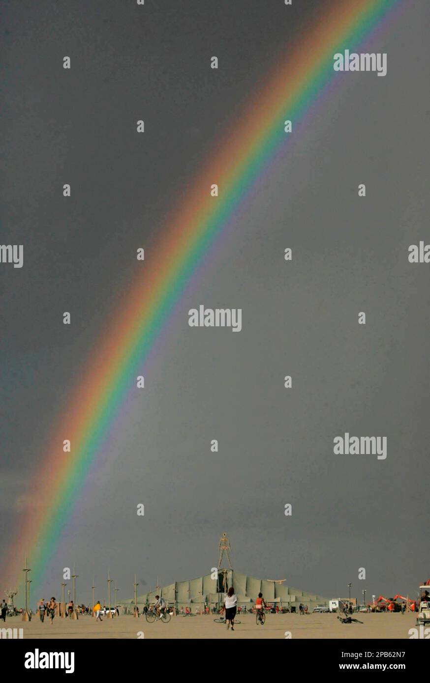 A rainbow is cast over the Black Rock Desert in Gerlach, Nev., on ...