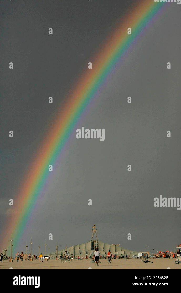 A rainbow is cast over the Black Rock Desert in Gerlach, Nev., on ...