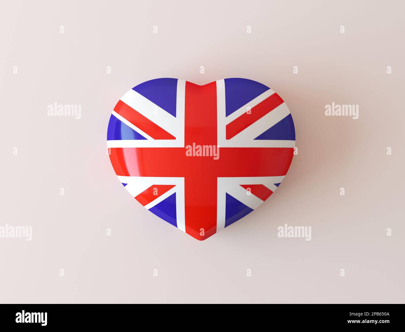 Heart symbol with british flag. Isolated on pastel background. 3d ...