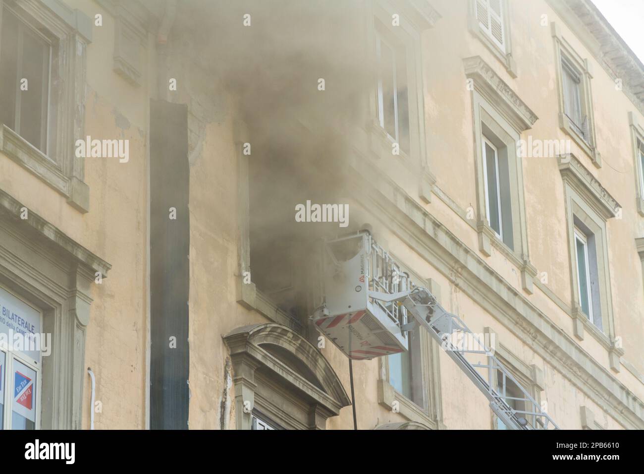 Naples, Italy - February 15th 2023 - Domestic apartment fire with smoke ...