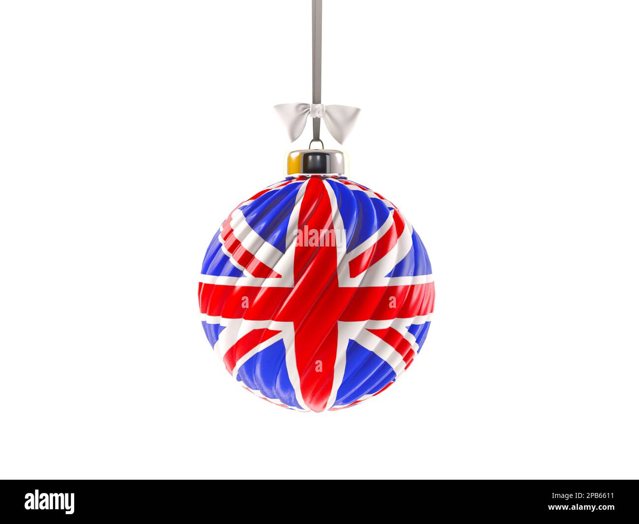 British flag on a glossy christmas ball with little bow hanging on a ...