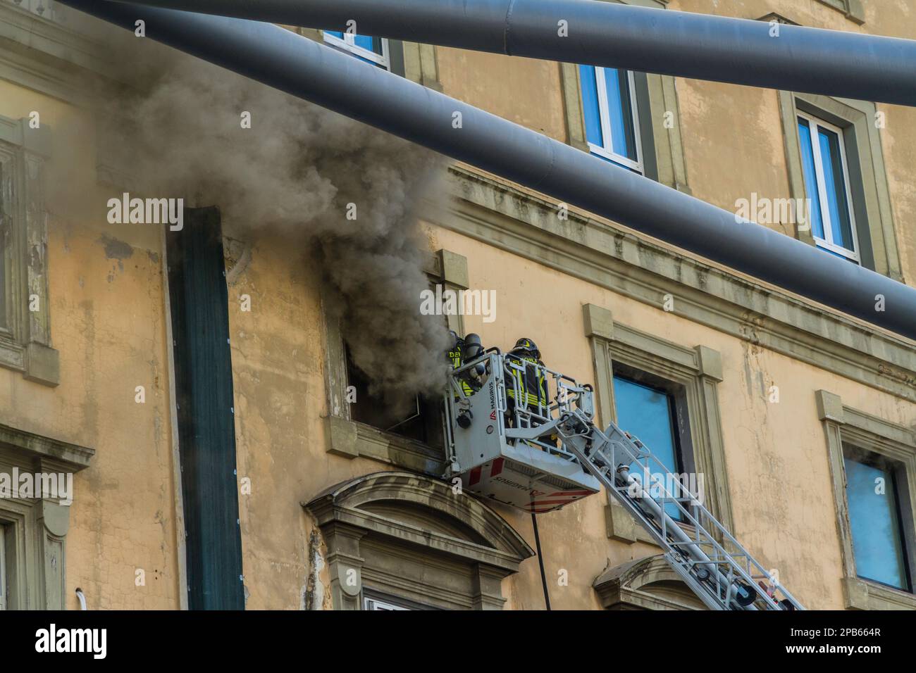 Naples, Italy - February 15th 2023 - Domestic apartment fire with smoke ...
