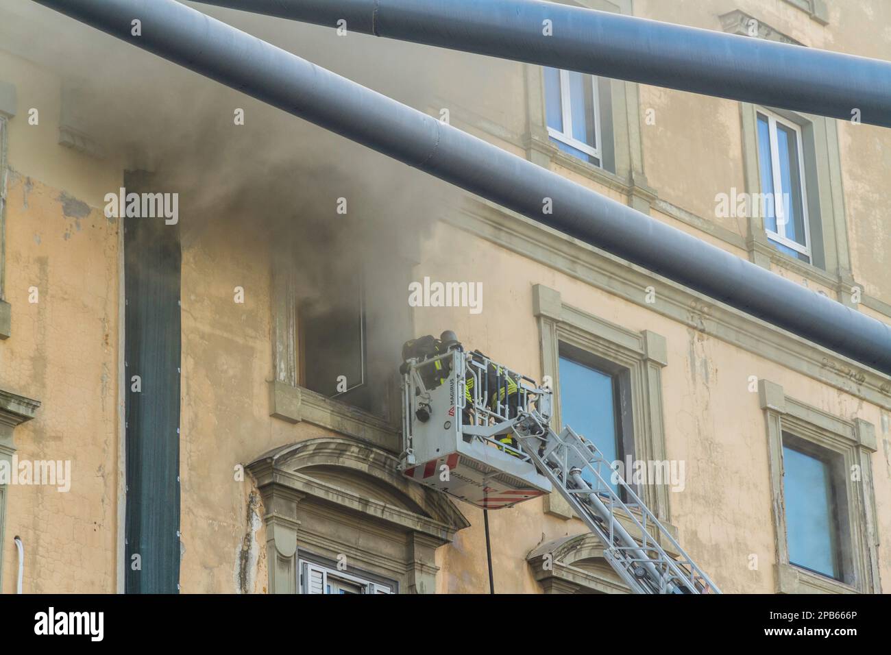 Naples, Italy - February 15th 2023 - Domestic apartment fire with smoke ...