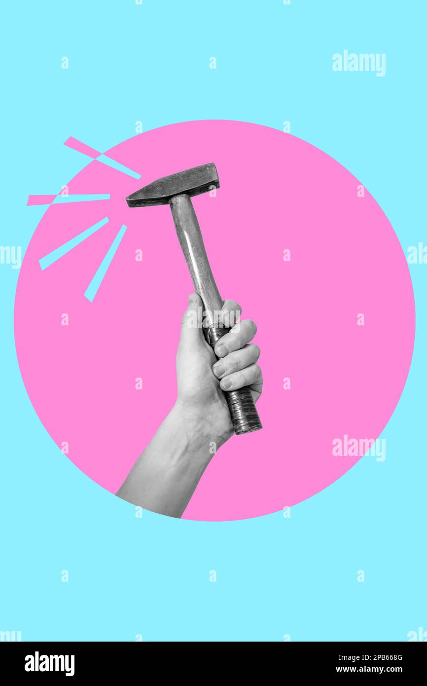 Collage art hand hammer hi-res stock photography and images - Alamy