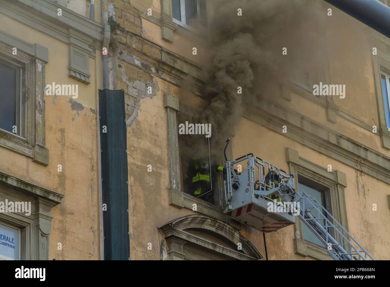 Naples, Italy - February 15th 2023 - Domestic apartment fire with smoke ...