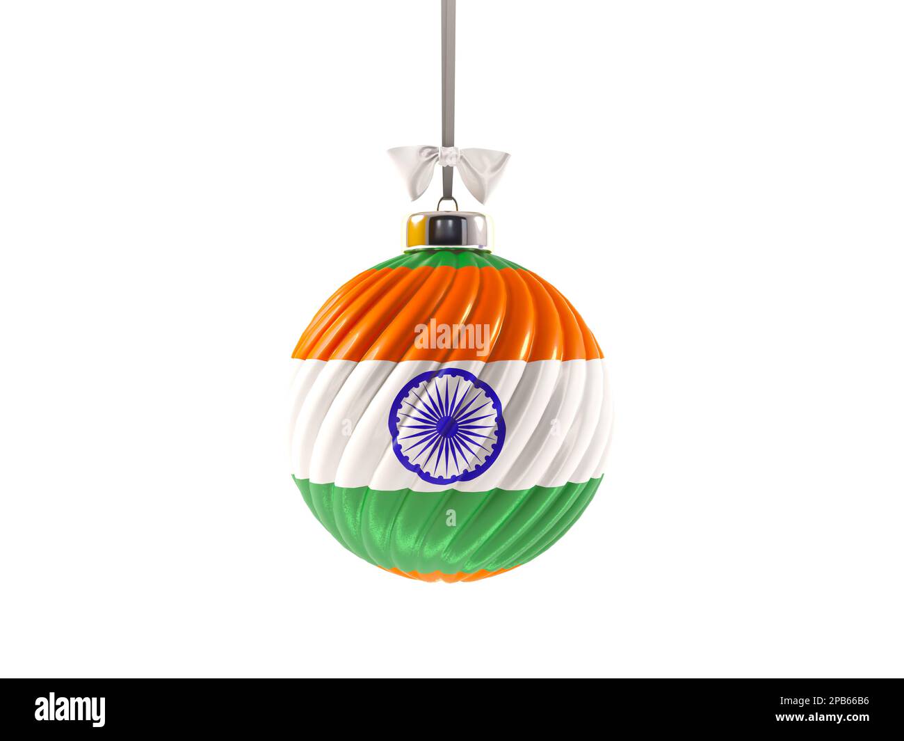 Indian flag on a glossy christmas ball with little bow hanging on a ...