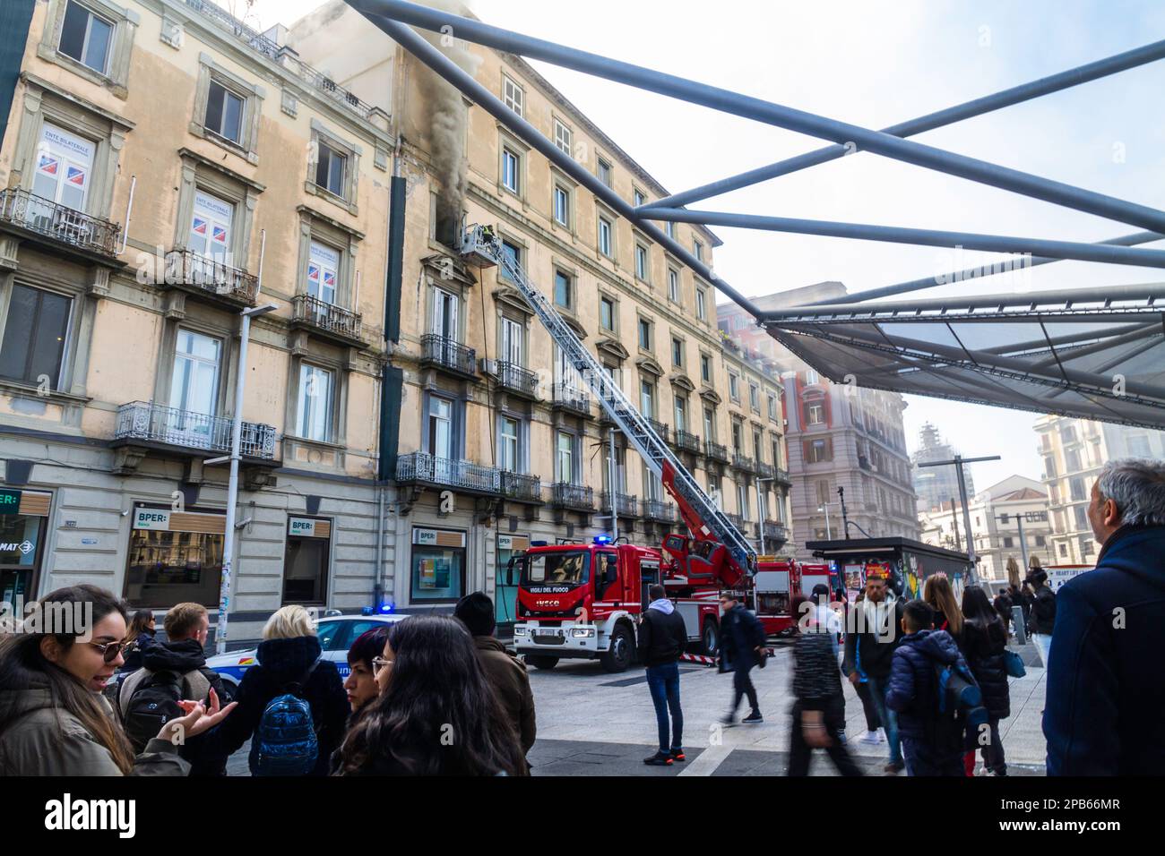 Naples, Italy - February 15th 2023 - Domestic apartment fire with smoke ...