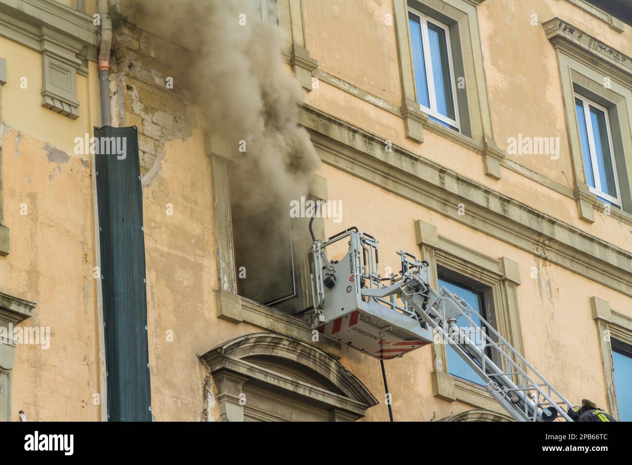Naples, Italy - February 15th 2023 - Domestic apartment fire with smoke ...