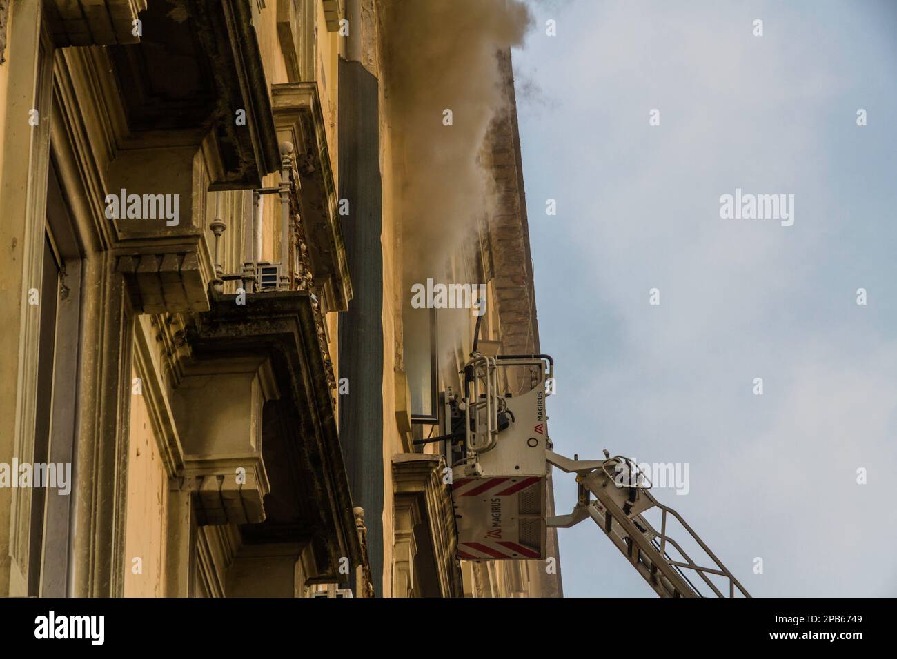 Naples, Italy - February 15th 2023 - Domestic apartment fire with smoke ...