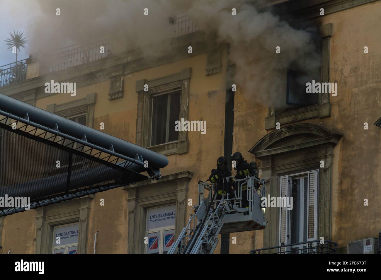 Naples, Italy - February 15th 2023 - Domestic apartment fire with smoke ...