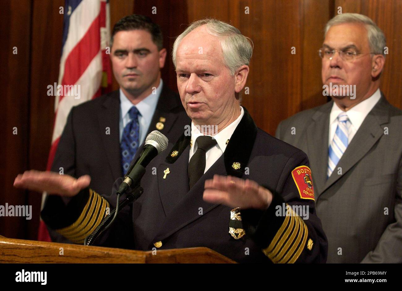 Boston Fire Chief Kevin MacCurtain speaks at a news conference about a ...