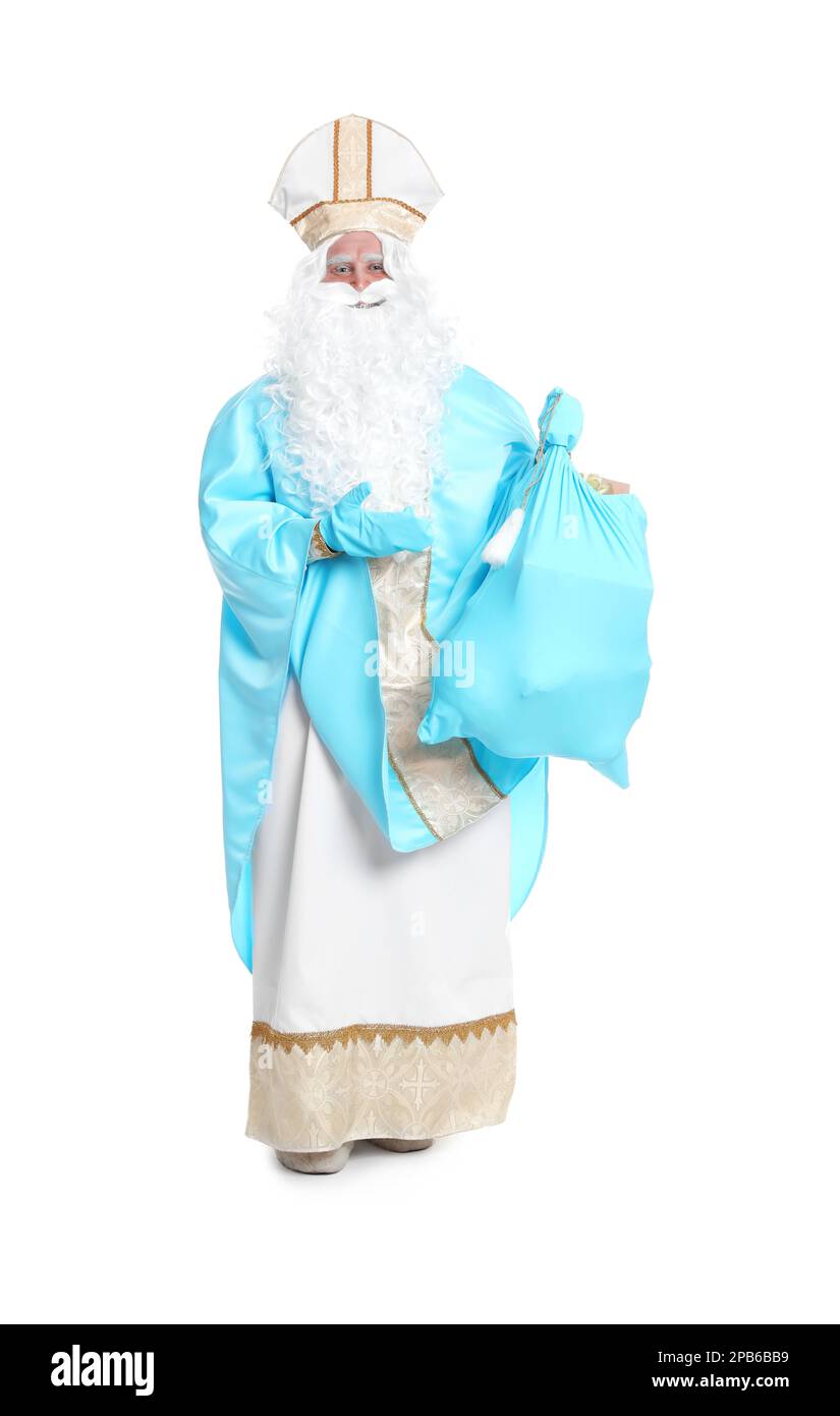 Full length portrait of Saint Nicholas holding sack with presents on ...