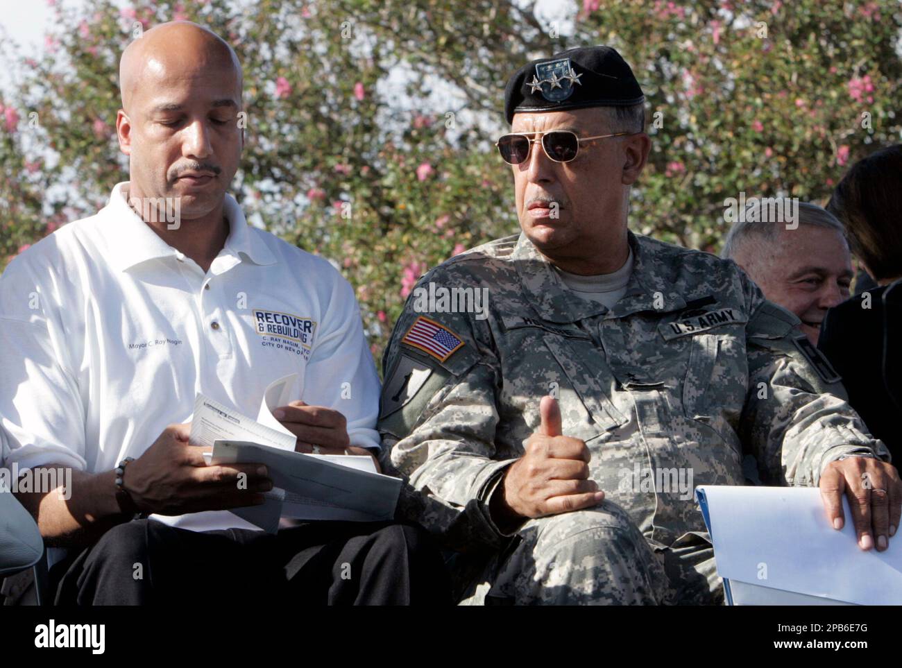 New Orleans Mayor Ray Nagin, left, and Lt. Gen. Russel Honore take part ...