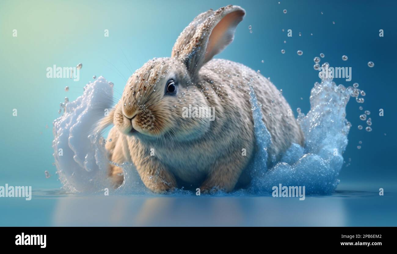 Easter bunny, water splashes, light blue Stock Photo - Alamy
