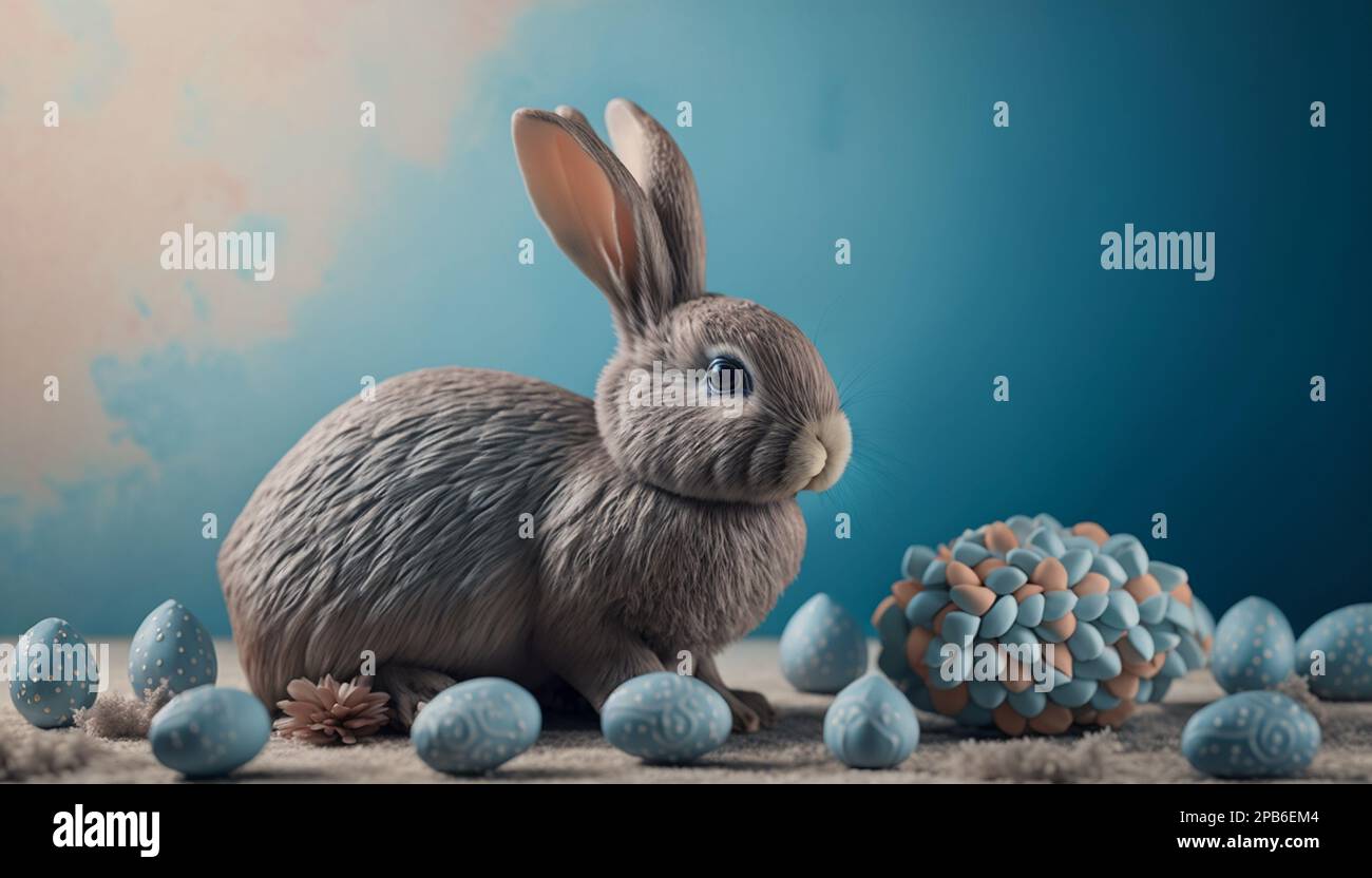 Easter bunny, water splashes, light blue Stock Photo - Alamy