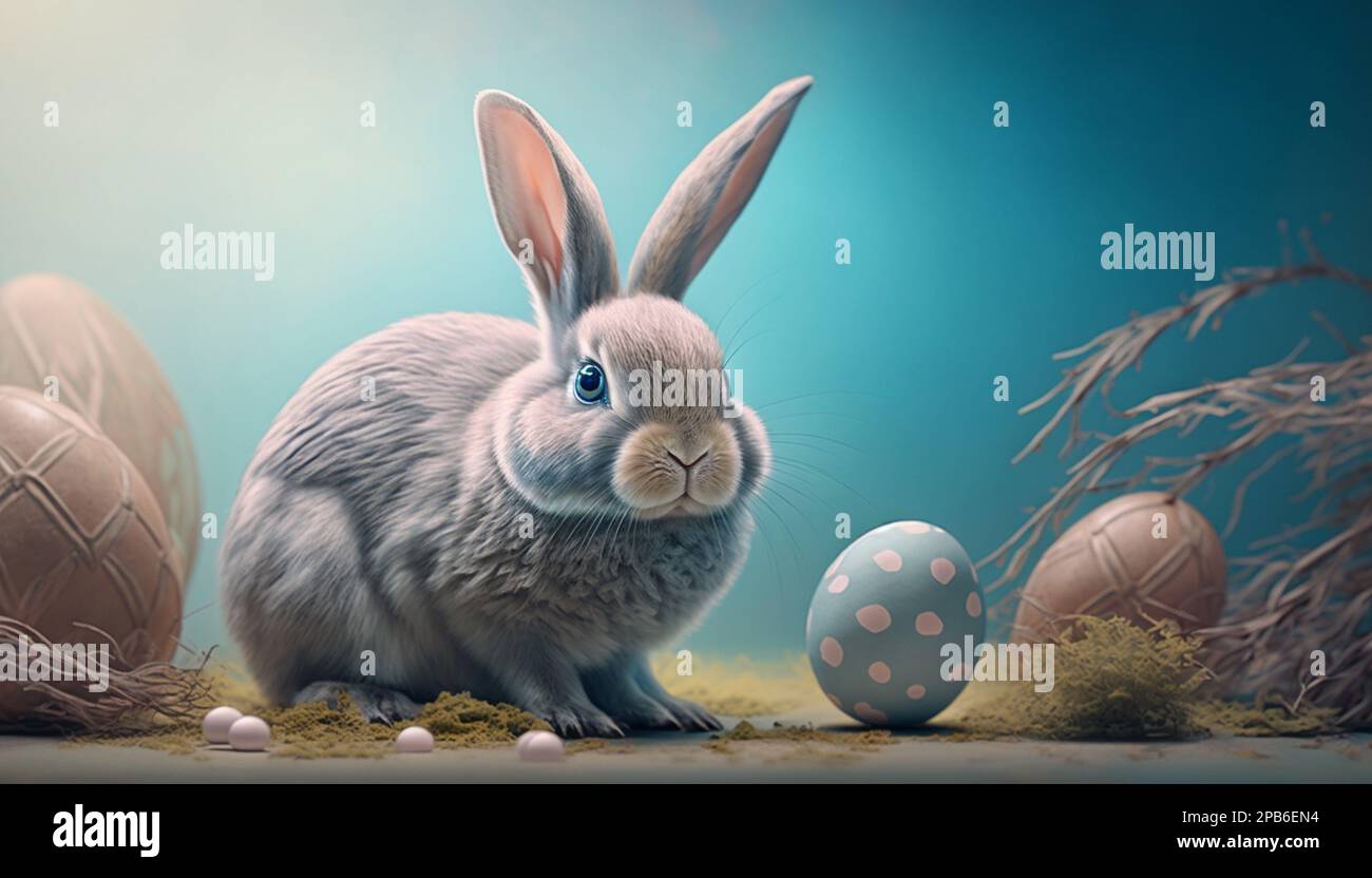Easter bunny, water splashes, light blue Stock Photo - Alamy