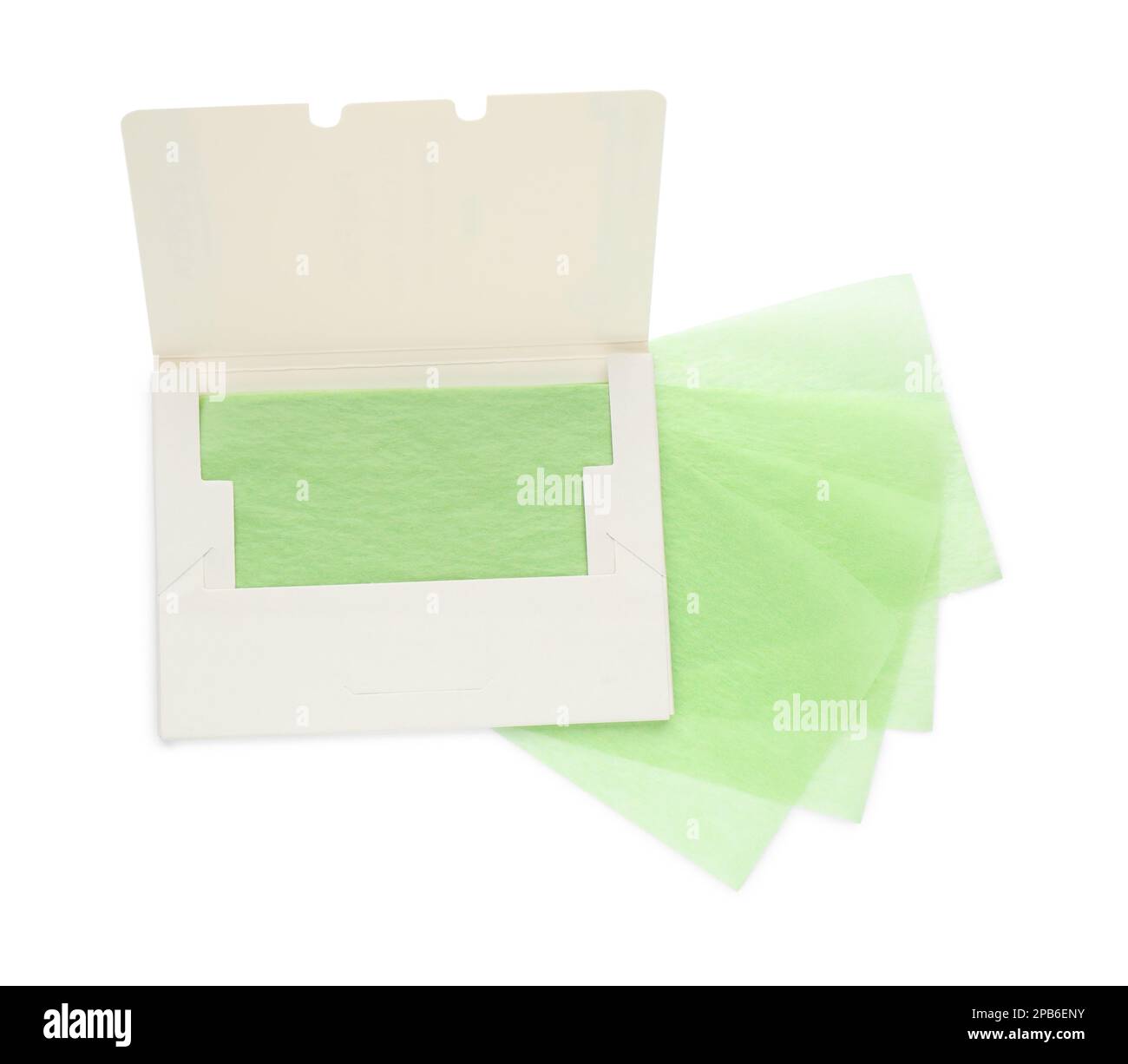 Package with facial oil blotting tissues on white background, top view ...