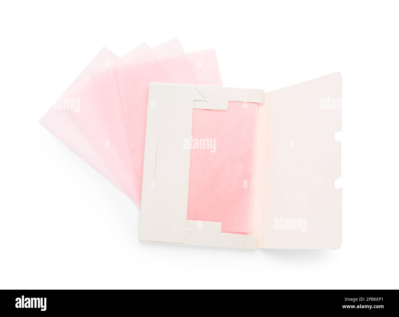Package with facial oil blotting tissues on white background, top view ...