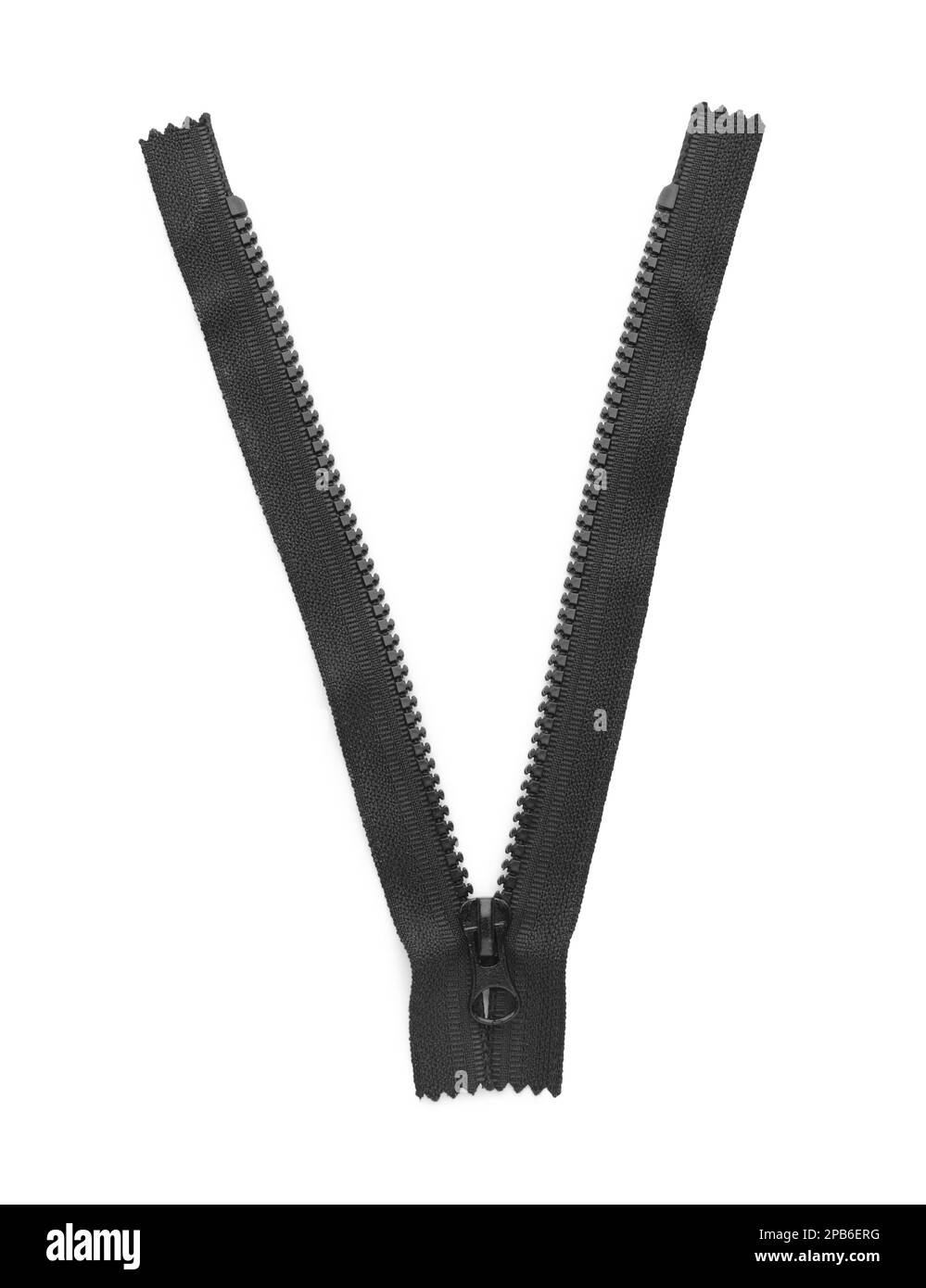 Black zipper isolated on white, top view Stock Photo - Alamy