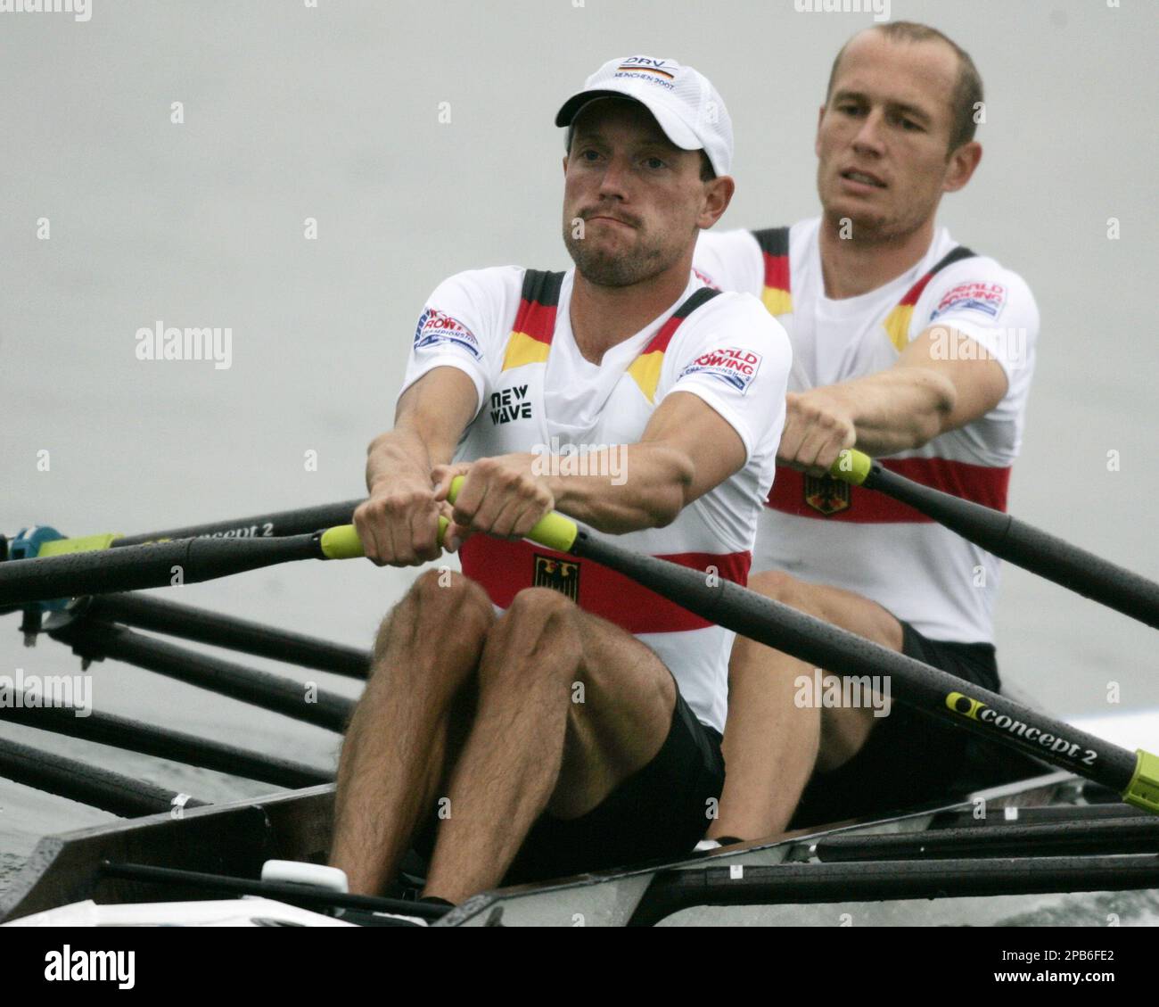 Germany's double scullers Manuel Brehmer, left, and Joerg Lehnigk head ...