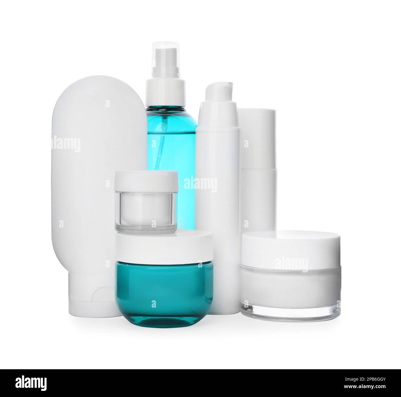 Many different cosmetics products on white background Stock Photo - Alamy