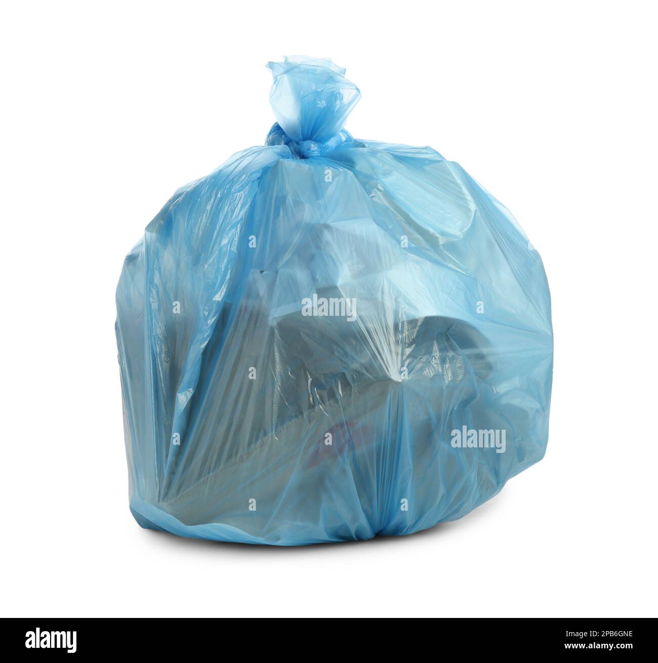 Blue trash bag filled with garbage isolated on white Stock Photo - Alamy