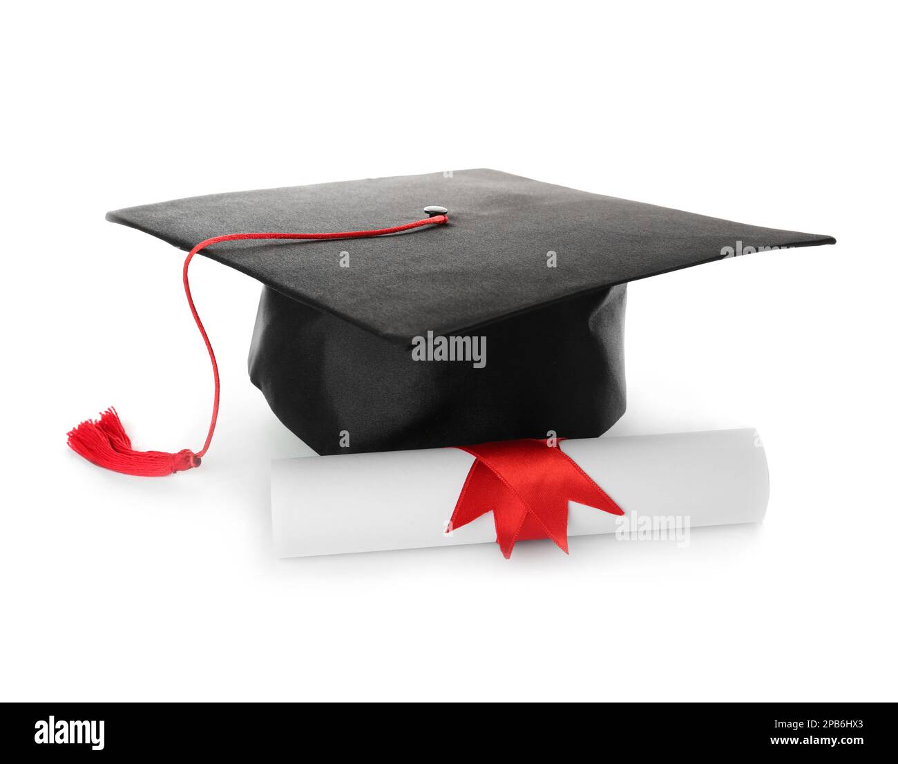 Graduation hat and diploma on white background Stock Photo - Alamy