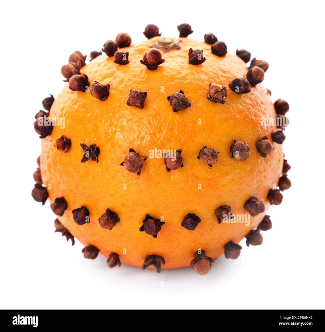 Pomander ball made of tangerine with cloves isolated on white Stock ...