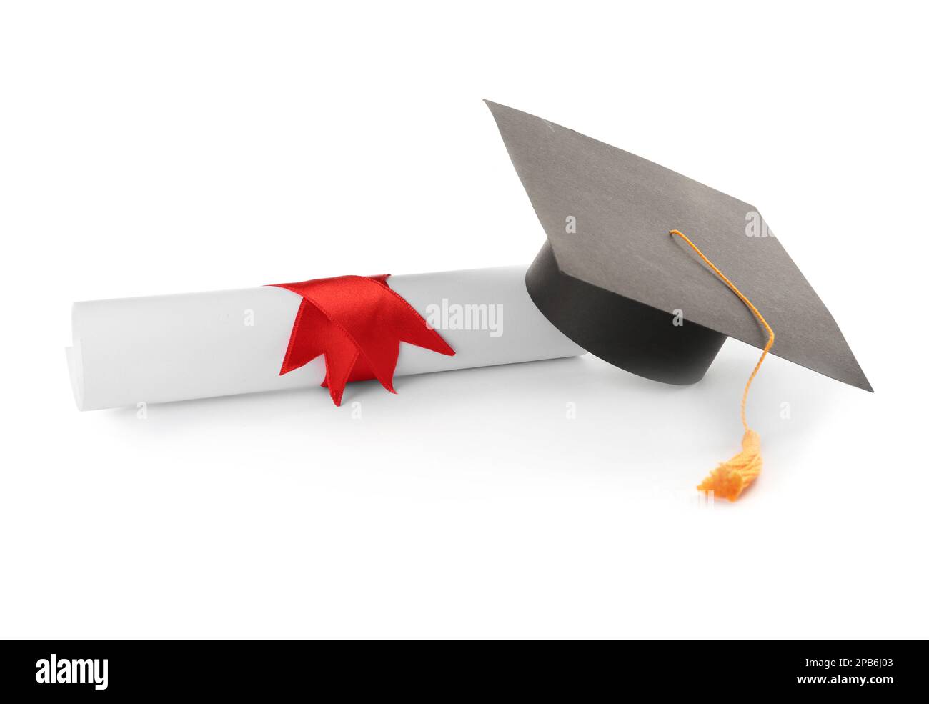 Graduation hat and diploma on white background Stock Photo - Alamy