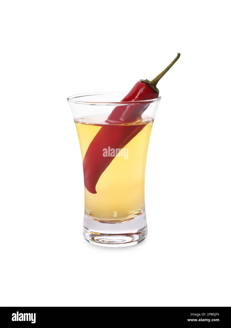Red hot chili pepper and vodka in shot glass on white background Stock ...