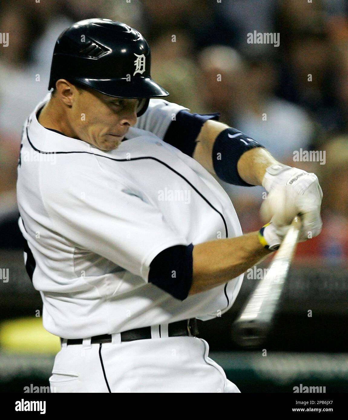 Detroit Tigers' Brandon Inge hits an RBI-double against the New York ...