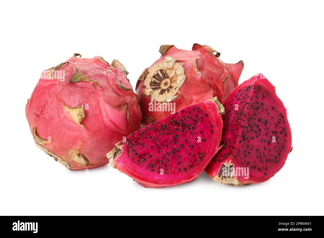 Delicious cut and whole red pitahaya fruits on white background Stock ...