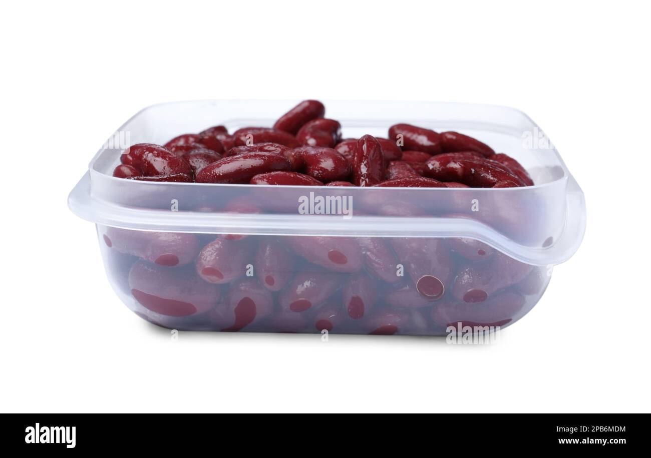 Fresh red kidney beans in plastic container isolated on white Stock ...