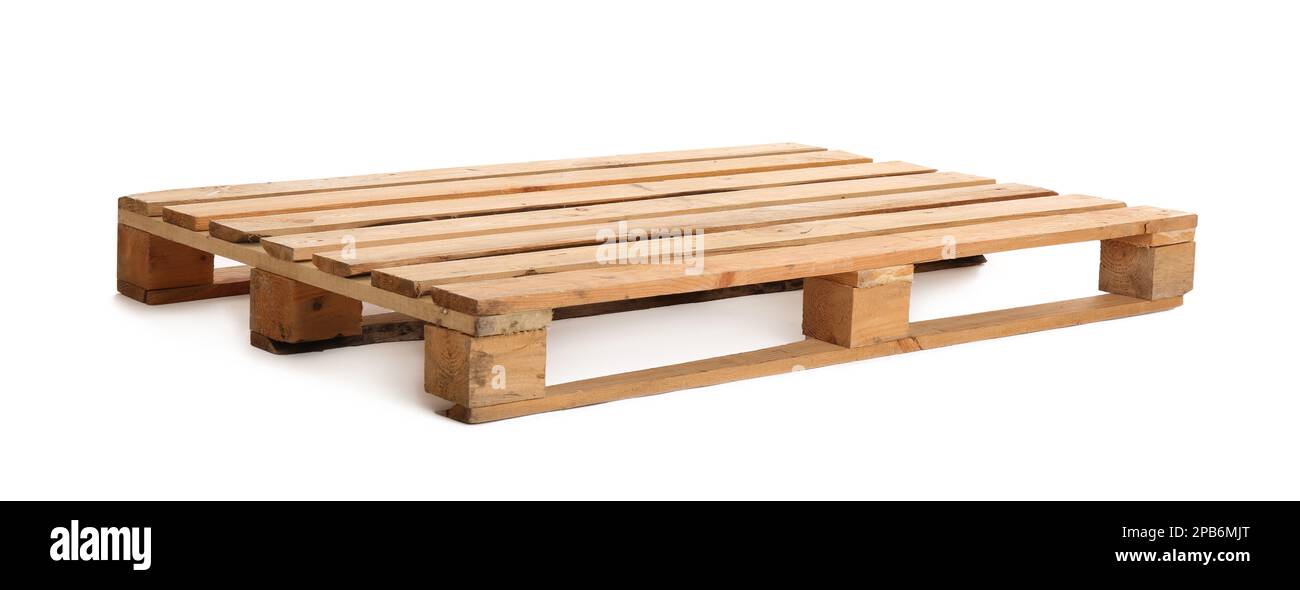 Wooden pallet isolated on white. Transportation and storage Stock Photo ...