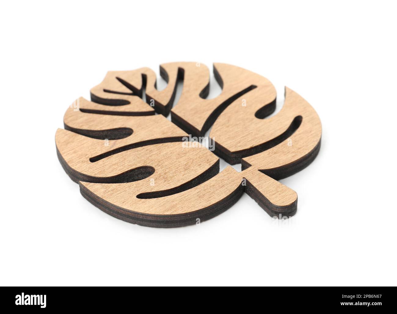 Leaf shaped wooden cup coaster on white background Stock Photo - Alamy