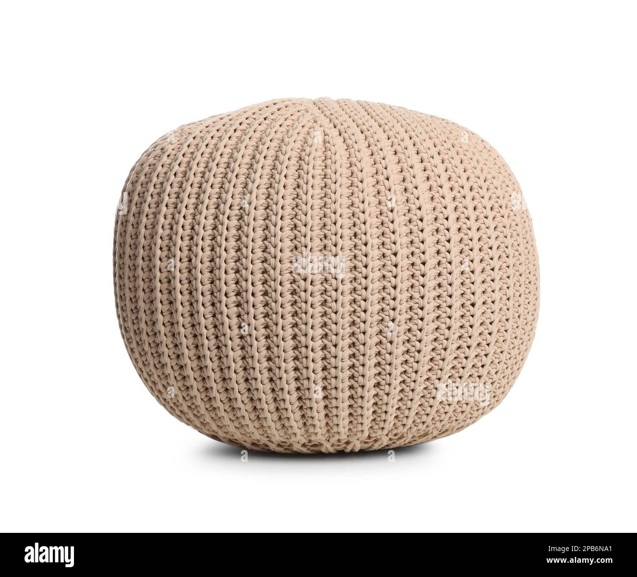 Stylish beige pouf isolated on white. Home design Stock Photo - Alamy