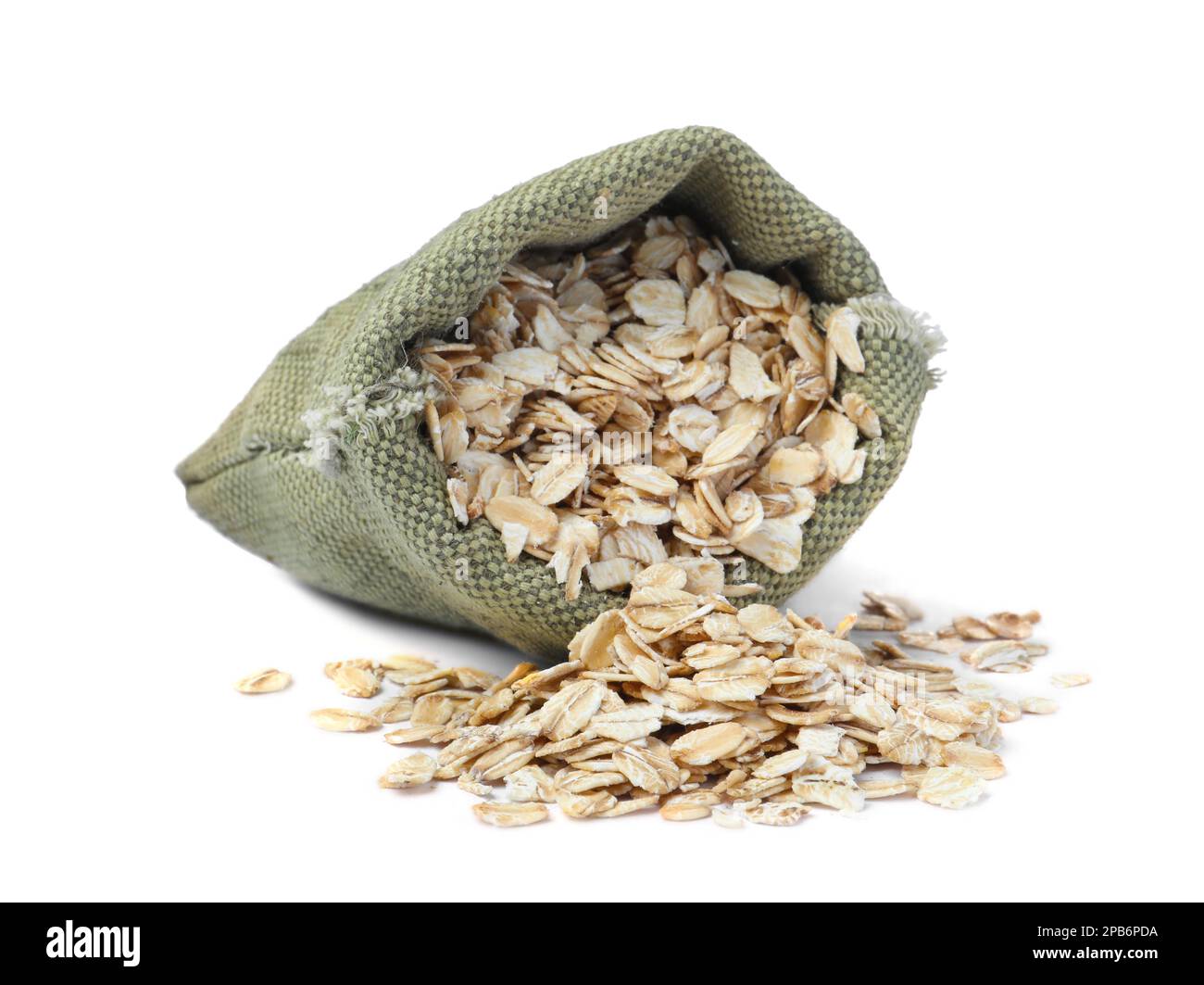 Raw oatmeal and sack bag on white background Stock Photo - Alamy
