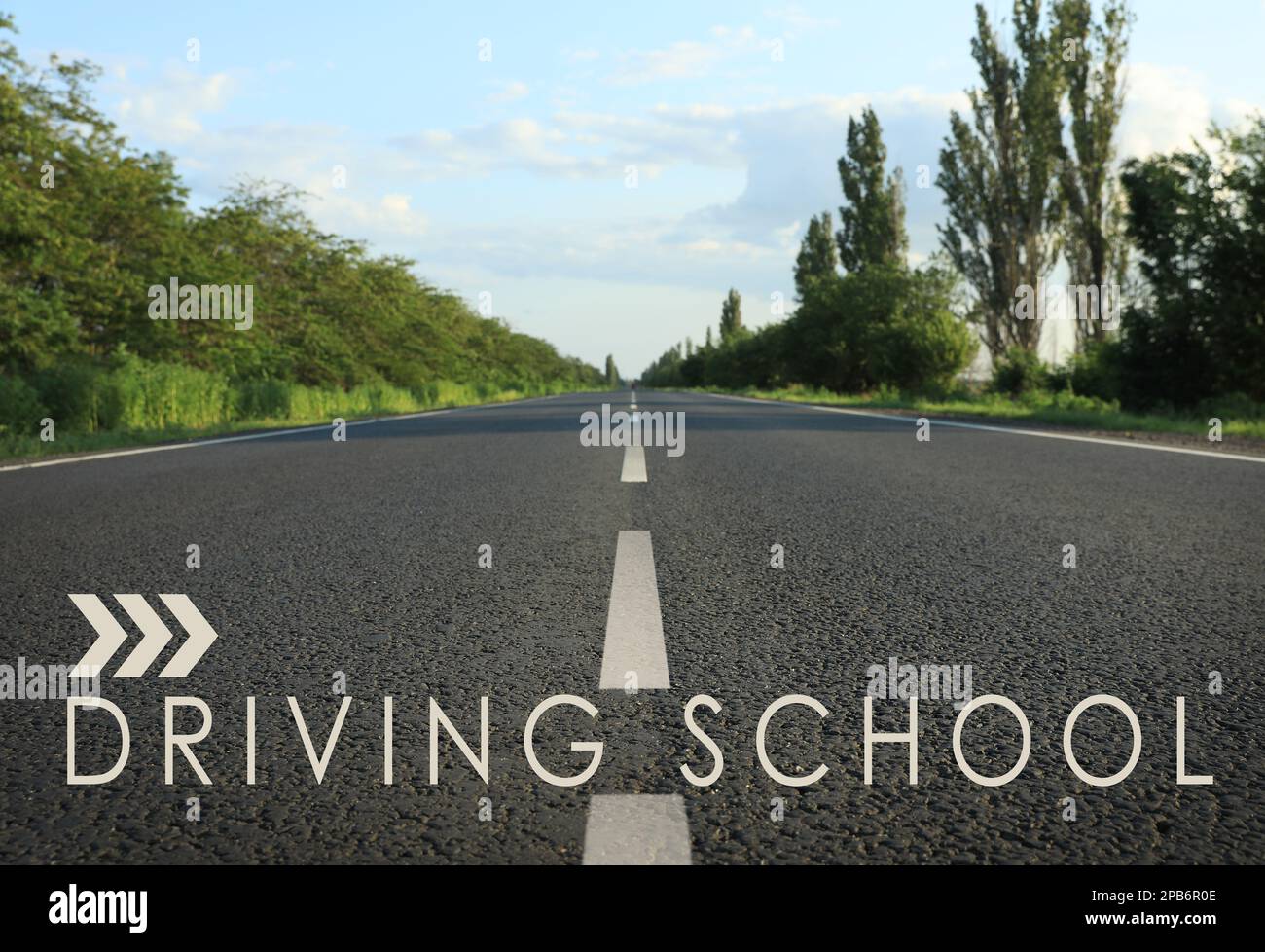 Driving school concept. View of modern asphalt road in countryside ...