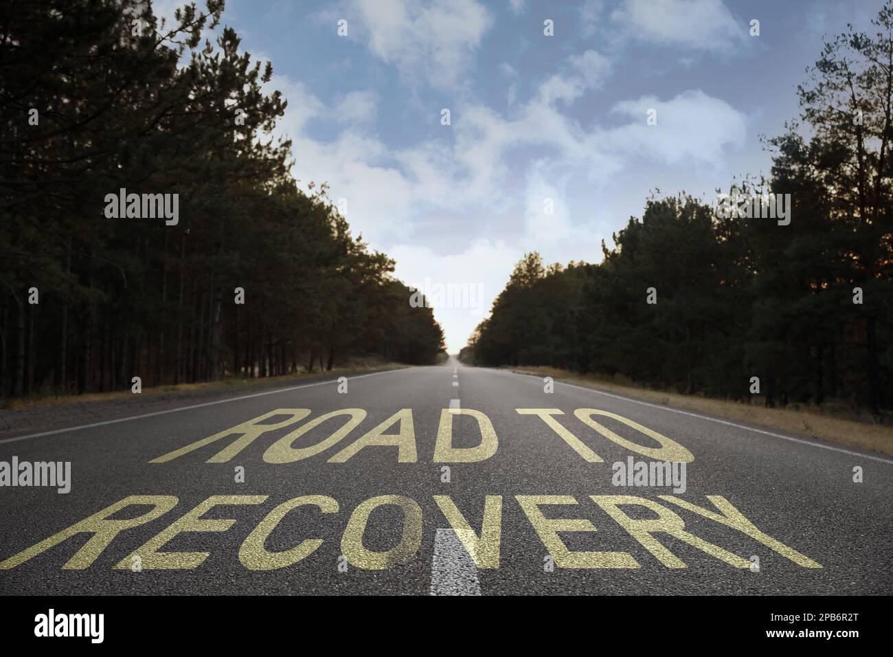 Start to live without alcohol addiction. Phrase ROAD TO RECOVERY on ...